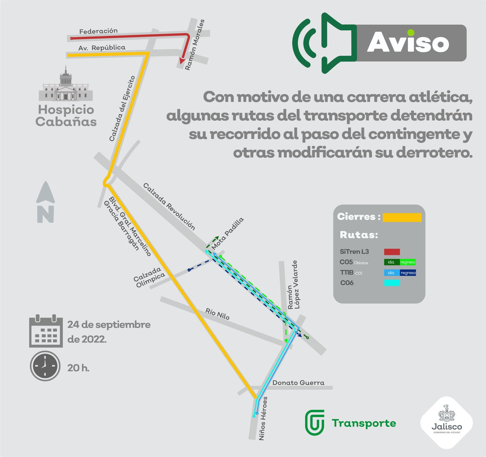 Transporte público modificará derroteros por tres carreras atléticas - Tráfico ZMG