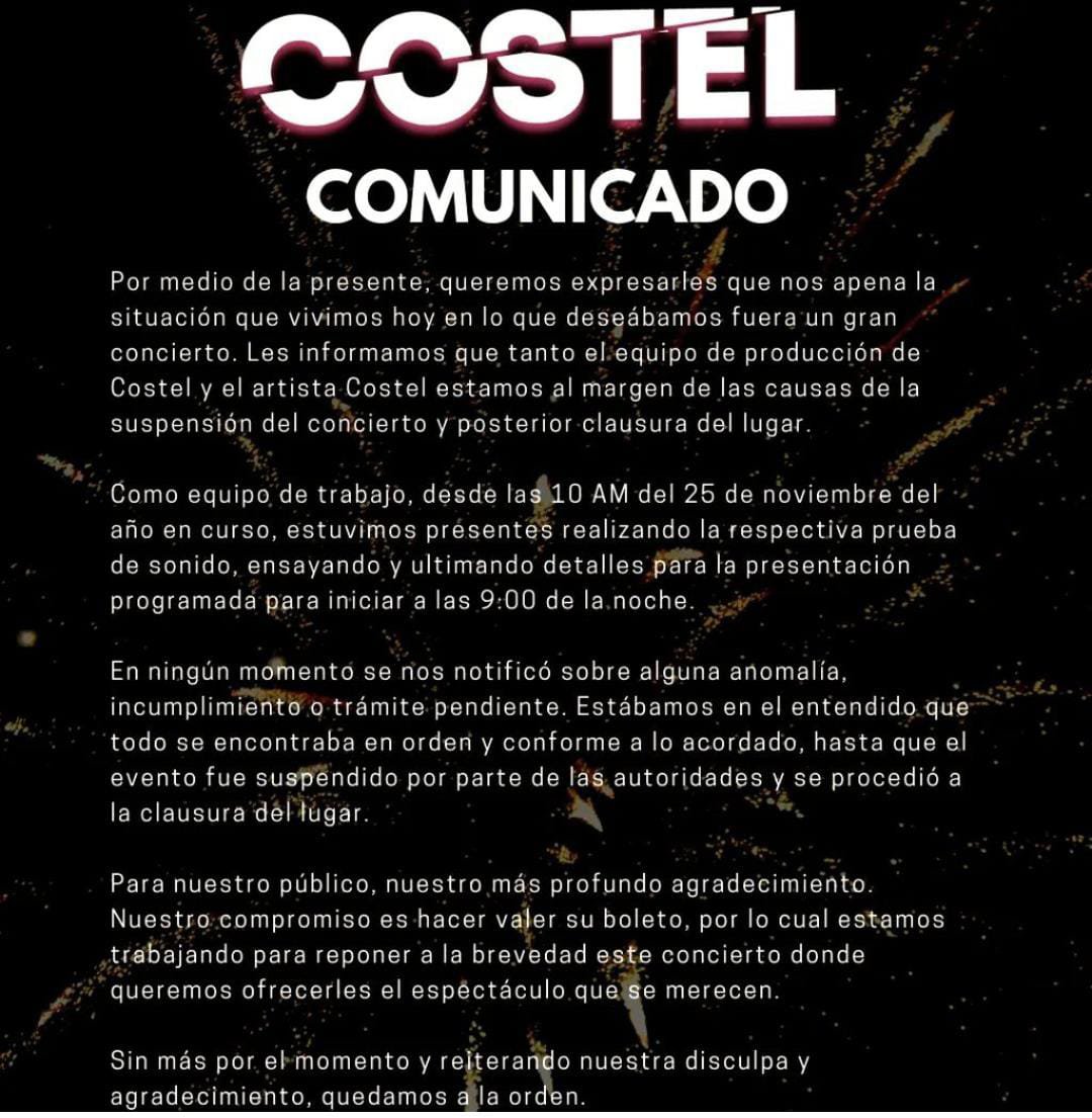 Ayuntamieto de GDL clausura concierto de Costel; él rompe en llanto